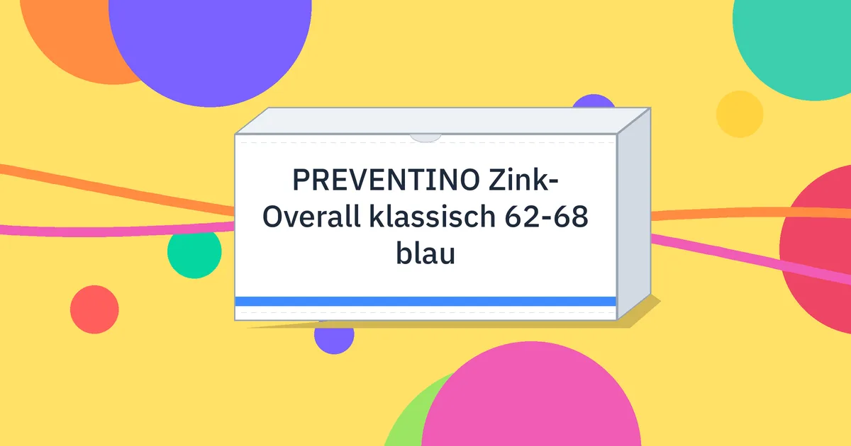 Symbolbild: Packung mit der Aufschrift PREVENTINO Zink-Overall klassisch 62-68 blau (PZN 12446221) – Verfügbarkeit und Bezug in Apotheken in Frankfurt am Main