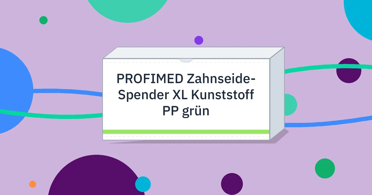 Symbolbild: Packung mit der Aufschrift PROFIMED Zahnseide-Spender XL Kunststoff PP grün (PZN 16588739) – Verfügbarkeit und Bezug in Apotheken in Frankfurt am Main
