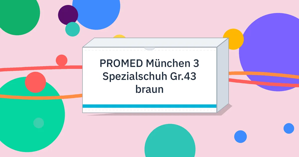 Symbolbild: Packung mit der Aufschrift PROMED München 3 Spezialschuh Gr.43 braun (PZN 05483090) – Verfügbarkeit und Bezug in Apotheken in Frankfurt am Main