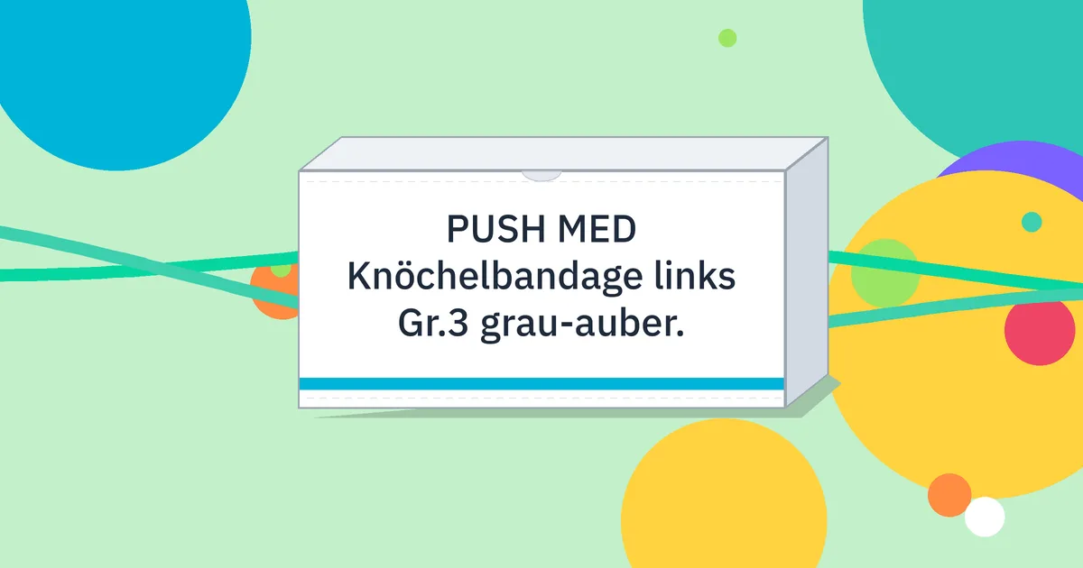Symbolbild: Packung mit der Aufschrift PUSH MED Knöchelbandage links Gr.3 grau-auber. (PZN 04856778) – Verfügbarkeit und Bezug in Apotheken in Frankfurt am Main