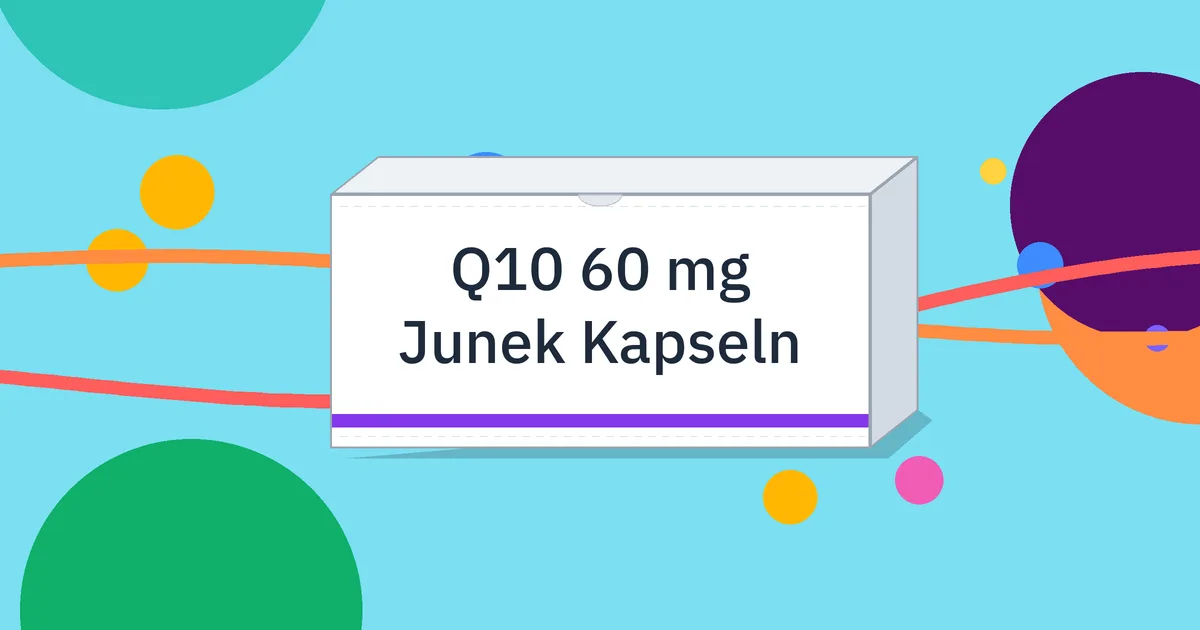 Symbolbild: Packung mit der Aufschrift Q10 60 mg Junek Kapseln (PZN 09720440) – Verfügbarkeit und Bezug in Apotheken in Frankfurt am Main