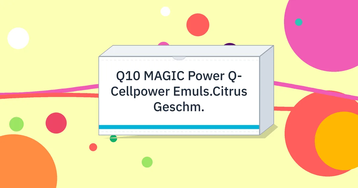 Symbolbild: Packung mit der Aufschrift Q10 MAGIC Power Q-Cellpower Emuls.Citrus Geschm. (PZN 12740676) – Verfügbarkeit und Bezug in Apotheken in Frankfurt am Main