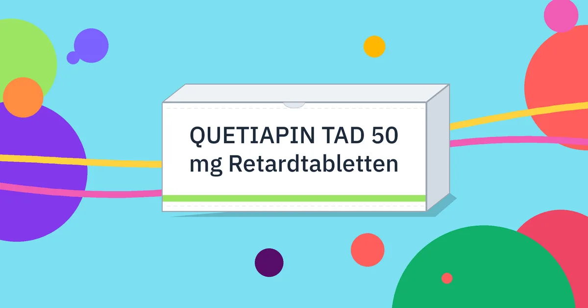 Symbolbild: Packung mit der Aufschrift QUETIAPIN TAD 50 mg Retardtabletten (PZN 13513586) – Verfügbarkeit und Bezug in Apotheken in Frankfurt am Main