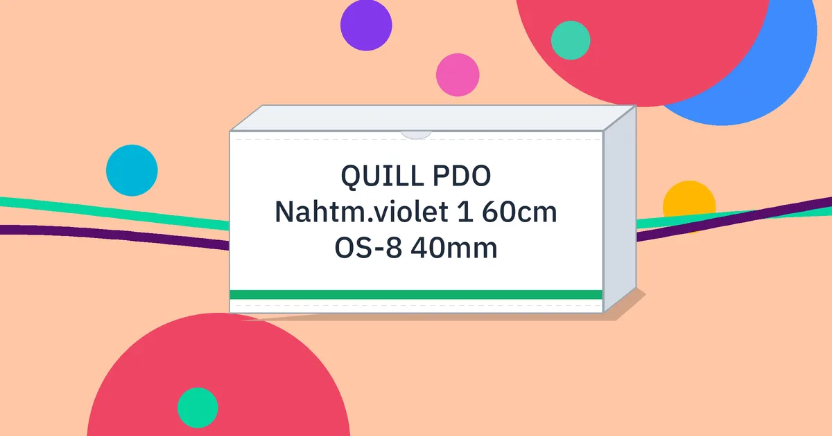 Symbolbild: Packung mit der Aufschrift QUILL PDO Nahtm.violet 1 60cm OS-8 40mm (PZN 17990722) – Verfügbarkeit und Bezug in Apotheken in Frankfurt am Main