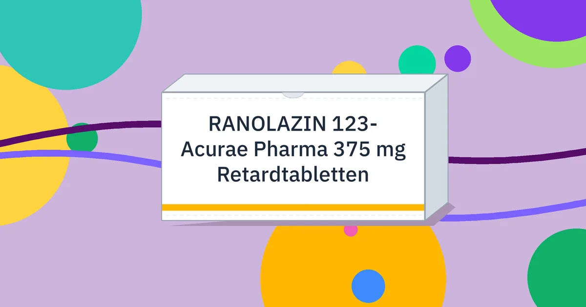 Symbolbild: Packung mit der Aufschrift RANOLAZIN 123-Acurae Pharma 375 mg Retardtabletten (PZN 18657172) – Verfügbarkeit und Bezug in Apotheken in Frankfurt am Main