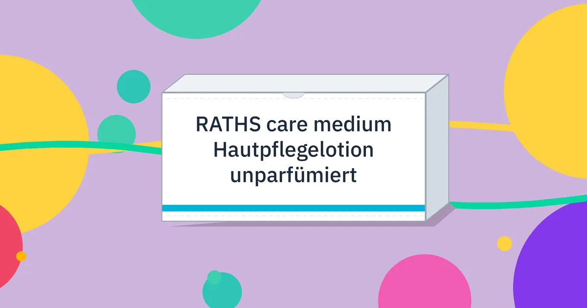 Symbolbild: Packung mit der Aufschrift RATHS care medium Hautpflegelotion unparfümiert (PZN 16708221) – Verfügbarkeit und Bezug in Apotheken in Frankfurt am Main