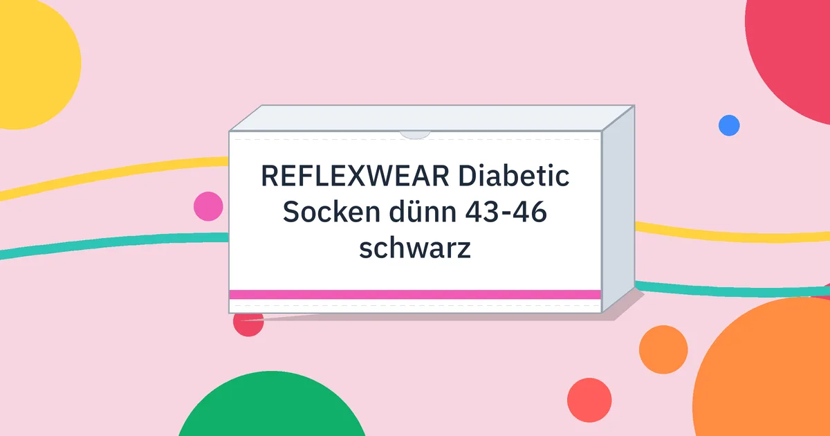 Symbolbild: Packung mit der Aufschrift REFLEXWEAR Diabetic Socken dünn 43-46 schwarz (PZN 14400832) – Verfügbarkeit und Bezug in Apotheken in Frankfurt am Main
