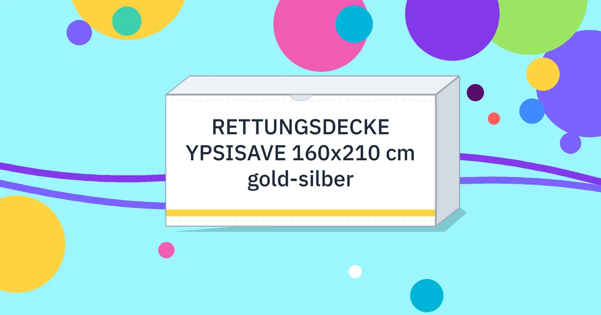 Symbolbild: Packung mit der Aufschrift RETTUNGSDECKE YPSISAVE 160x210 cm gold-silber (PZN 04831583) – Verfügbarkeit und Bezug in Apotheken in Frankfurt am Main