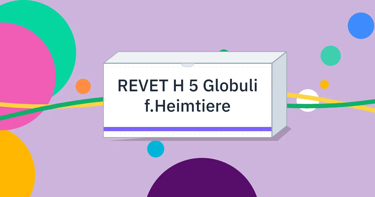 Symbolbild: Packung mit der Aufschrift REVET H 5 Globuli f.Heimtiere (PZN 03694782) – Verfügbarkeit und Bezug in Apotheken in Frankfurt am Main