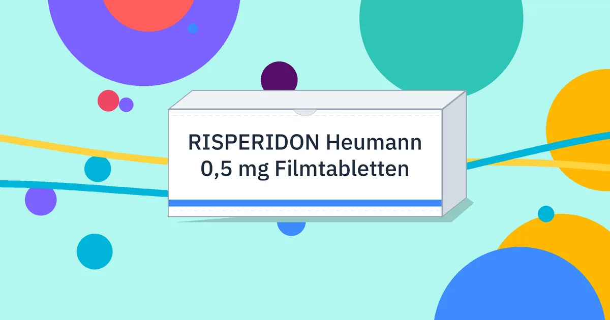 Symbolbild: Packung mit der Aufschrift RISPERIDON Heumann 0,5 mg Filmtabletten (PZN 01551512) – Verfügbarkeit und Bezug in Apotheken in Frankfurt am Main