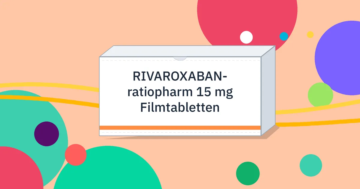 Symbolbild: Packung mit der Aufschrift RIVAROXABAN-ratiopharm 15 mg Filmtabletten (PZN 18826812) – Verfügbarkeit und Bezug in Apotheken in Frankfurt am Main