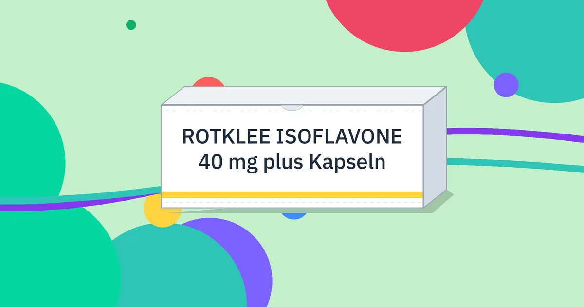 Symbolbild: Packung mit der Aufschrift ROTKLEE ISOFLAVONE 40 mg plus Kapseln (PZN 12377276) – Verfügbarkeit und Bezug in Apotheken in Frankfurt am Main