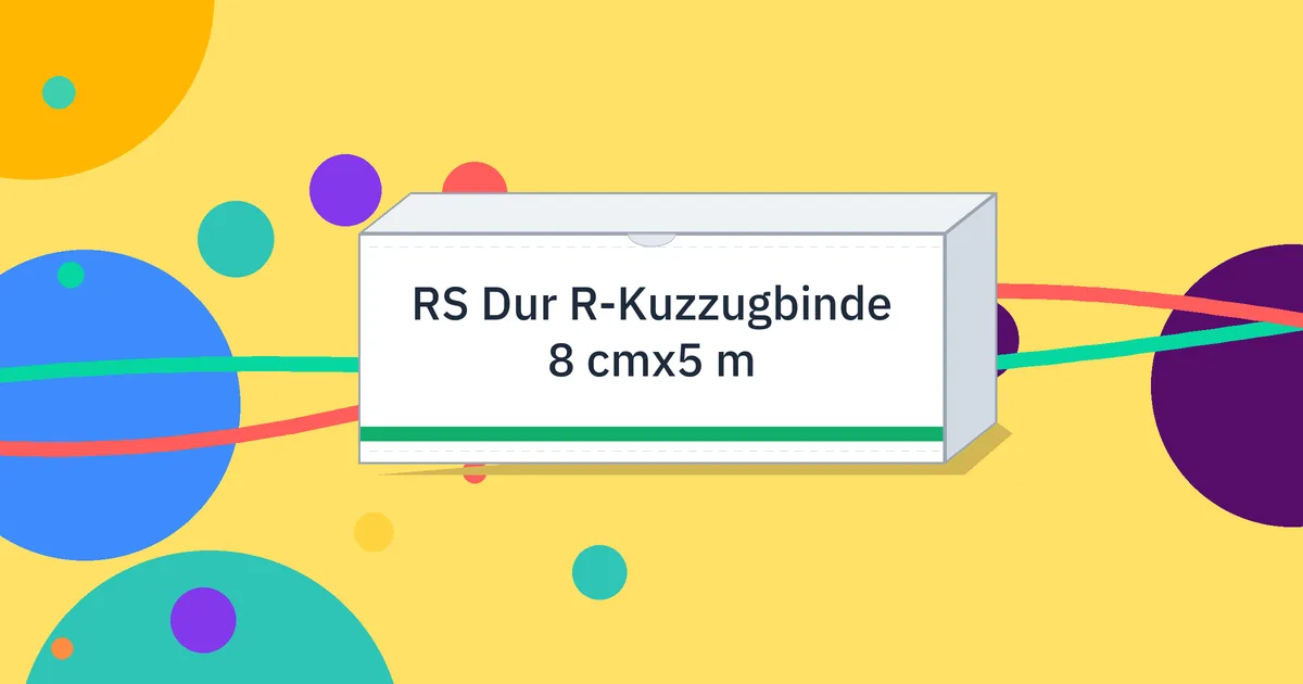 Symbolbild: Packung mit der Aufschrift RS Dur R-Kuzzugbinde 8 cmx5 m (PZN 03096348) – Verfügbarkeit und Bezug in Apotheken in Frankfurt am Main