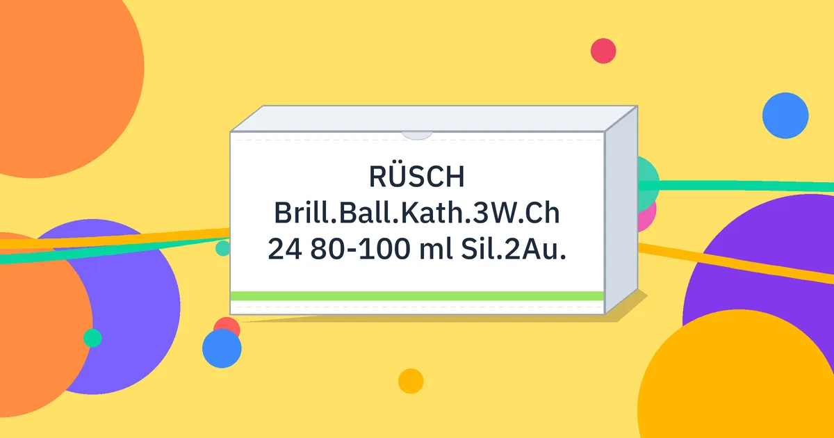 Symbolbild: Packung mit der Aufschrift RÜSCH Brill.Ball.Kath.3W.Ch 24 80-100 ml Sil.2Au. (PZN 05131586) – Verfügbarkeit und Bezug in Apotheken in Frankfurt am Main