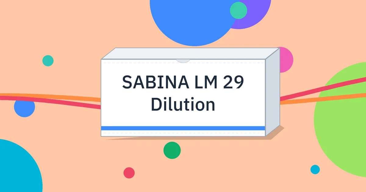 Symbolbild: Packung mit der Aufschrift SABINA LM 29 Dilution (PZN 13176025) – Verfügbarkeit und Bezug in Apotheken in Frankfurt am Main