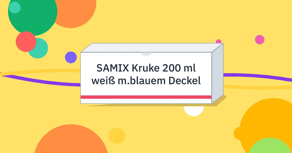 Symbolbild: Packung mit der Aufschrift SAMIX Kruke 200 ml weiß m.blauem Deckel (PZN 11480836) – Verfügbarkeit und Bezug in Apotheken in Frankfurt am Main