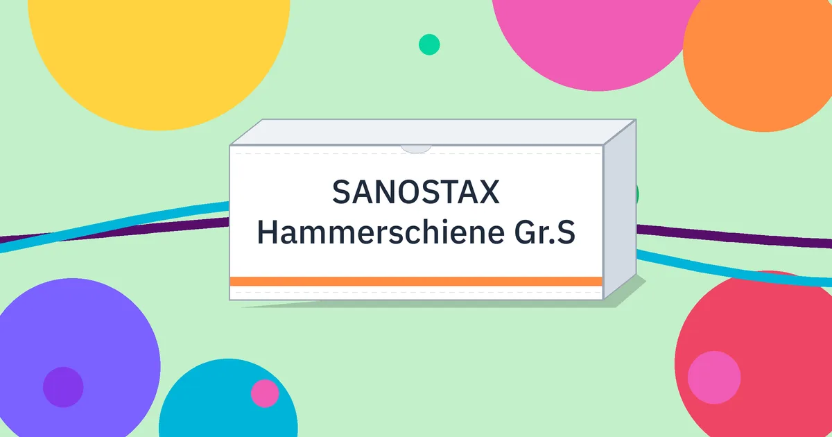 Symbolbild: Packung mit der Aufschrift SANOSTAX Hammerschiene Gr.S (PZN 10775854) – Verfügbarkeit und Bezug in Apotheken in Frankfurt am Main