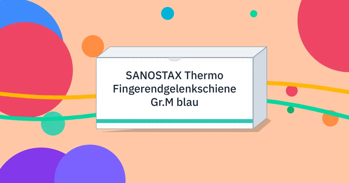Symbolbild: Packung mit der Aufschrift SANOSTAX Thermo Fingerendgelenkschiene Gr.M blau (PZN 11550442) – Verfügbarkeit und Bezug in Apotheken in Frankfurt am Main