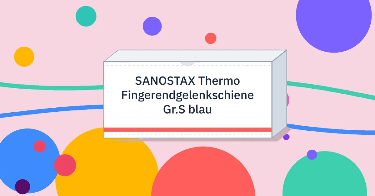 Symbolbild: Packung mit der Aufschrift SANOSTAX Thermo Fingerendgelenkschiene Gr.S blau (PZN 11550465) – Verfügbarkeit und Bezug in Apotheken in Frankfurt am Main
