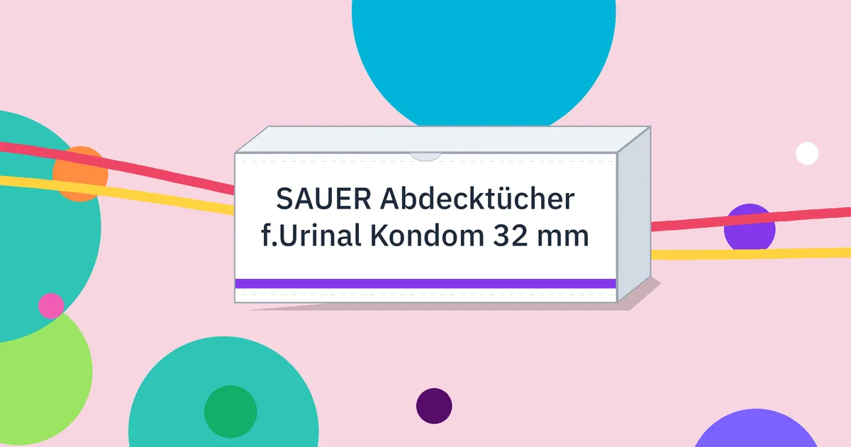 Symbolbild: Packung mit der Aufschrift SAUER Abdecktücher f.Urinal Kondom 32 mm (PZN 16020335) – Verfügbarkeit und Bezug in Apotheken in Frankfurt am Main