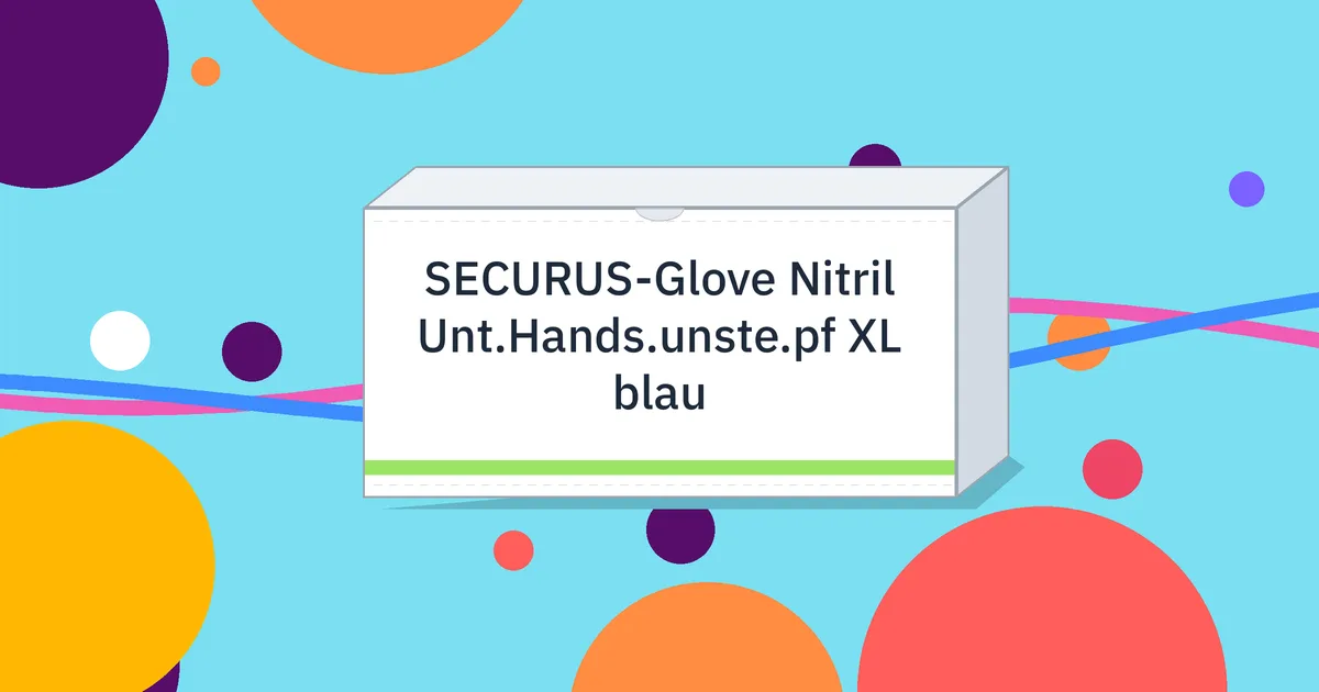 Symbolbild: Packung mit der Aufschrift SECURUS-Glove Nitril Unt.Hands.unste.pf XL blau (PZN 17955453) – Verfügbarkeit und Bezug in Apotheken in Frankfurt am Main