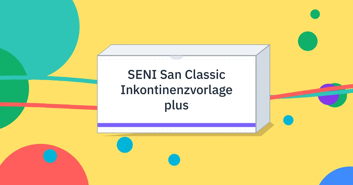Symbolbild: Packung mit der Aufschrift SENI San Classic Inkontinenzvorlage plus (PZN 18012297) – Verfügbarkeit und Bezug in Apotheken in Frankfurt am Main