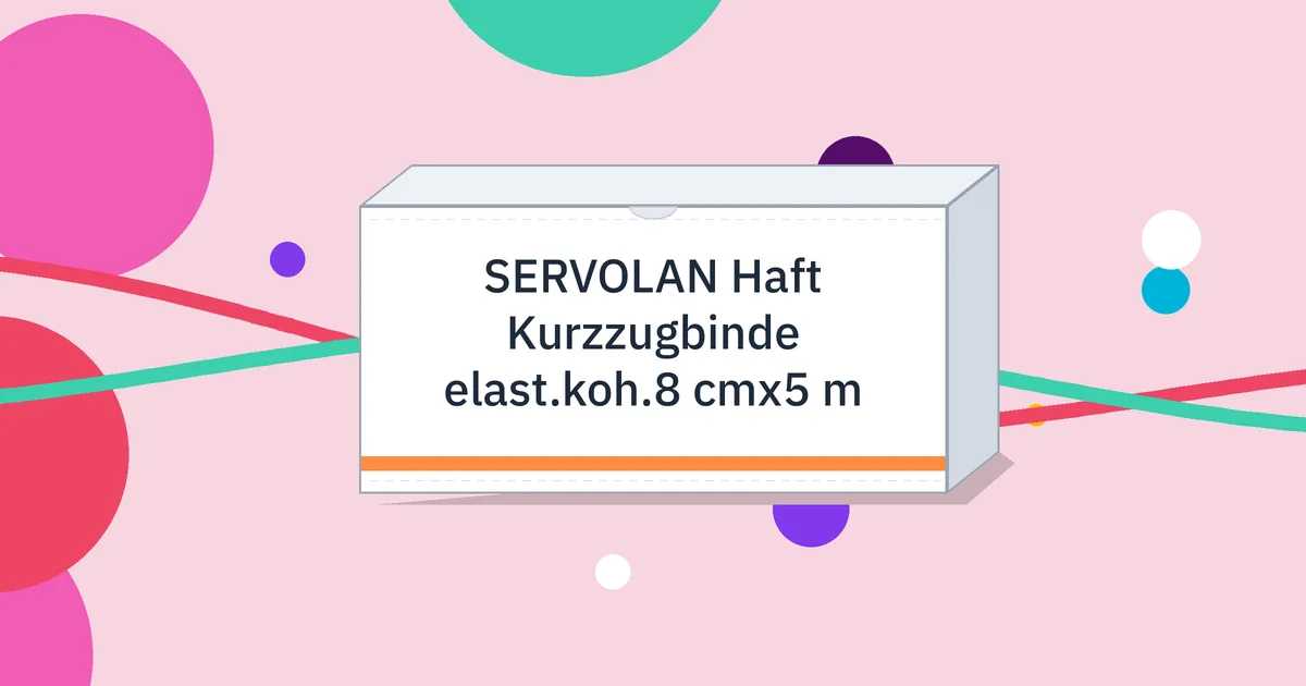 Symbolbild: Packung mit der Aufschrift SERVOLAN Haft Kurzzugbinde elast.koh.8 cmx5 m (PZN 16734885) – Verfügbarkeit und Bezug in Apotheken in Frankfurt am Main