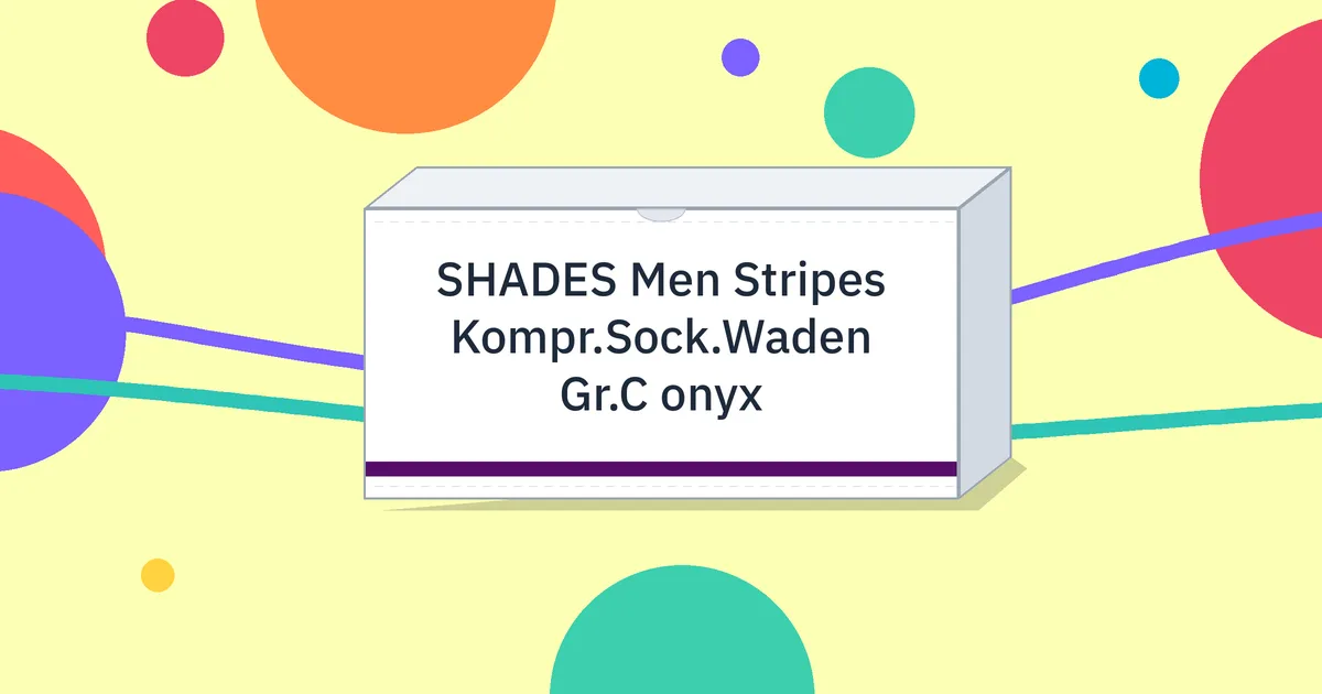Symbolbild: Packung mit der Aufschrift SHADES Men Stripes Kompr.Sock.Waden Gr.C onyx (PZN 15589518) – Verfügbarkeit und Bezug in Apotheken in Frankfurt am Main
