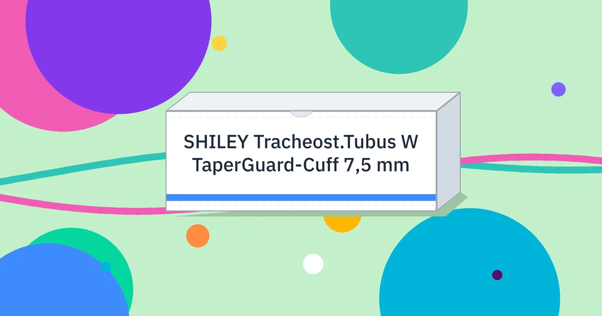 Symbolbild: Packung mit der Aufschrift SHILEY Tracheost.Tubus W TaperGuard-Cuff 7,5 mm (PZN 18410454) – Verfügbarkeit und Bezug in Apotheken in Frankfurt am Main