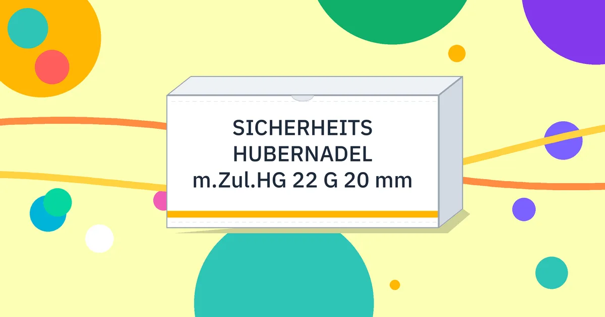Symbolbild: Packung mit der Aufschrift SICHERHEITS HUBERNADEL m.Zul.HG 22 G 20 mm (PZN 14321995) – Verfügbarkeit und Bezug in Apotheken in Frankfurt am Main