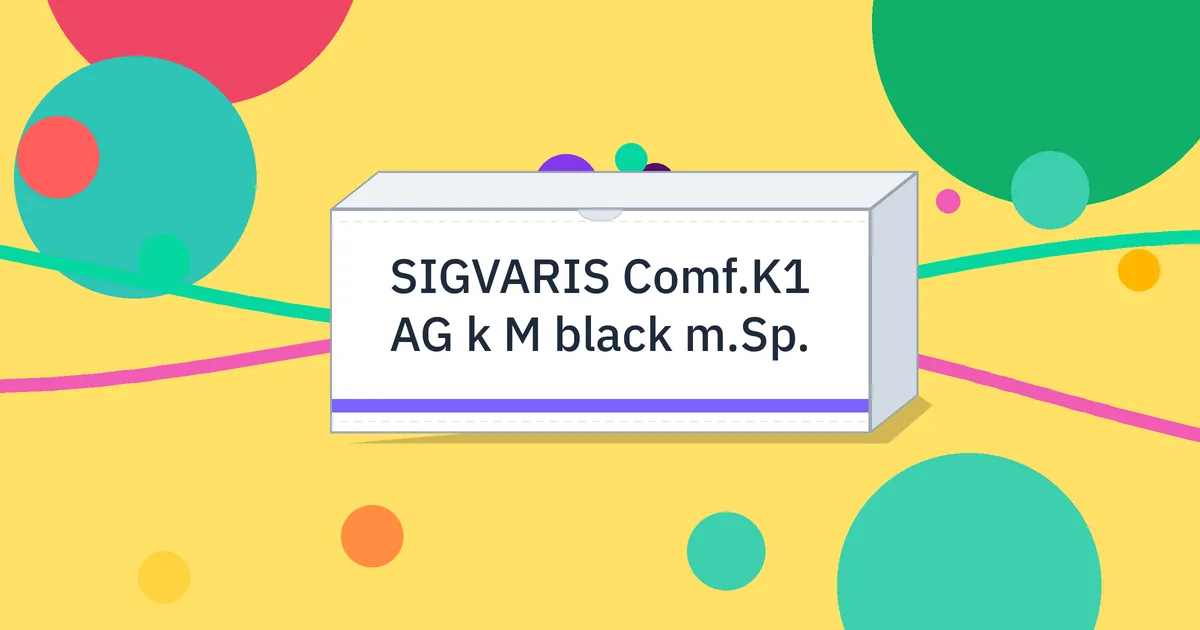 Symbolbild: Packung mit der Aufschrift SIGVARIS Comf.K1 AG k M black m.Sp. (PZN 17043255) – Verfügbarkeit und Bezug in Apotheken in Frankfurt am Main