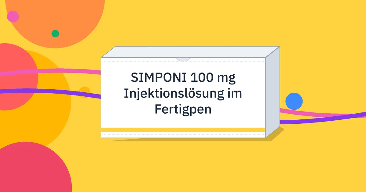 Symbolbild: Packung mit der Aufschrift SIMPONI 100 mg Injektionslösung im Fertigpen (PZN 20398134) – Verfügbarkeit und Bezug in Apotheken in Frankfurt am Main