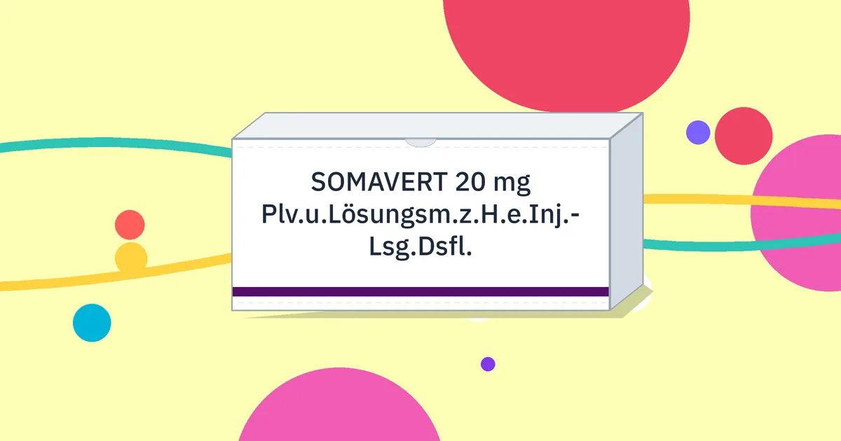 Symbolbild: Packung mit der Aufschrift SOMAVERT 20 mg Plv.u.Lösungsm.z.H.e.Inj.-Lsg.Dsfl. (PZN 16160390) – Verfügbarkeit und Bezug in Apotheken in Frankfurt am Main