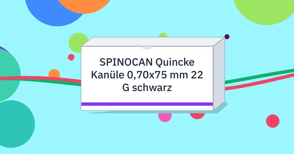 Symbolbild: Packung mit der Aufschrift SPINOCAN Quincke Kanüle 0,70x75 mm 22 G schwarz (PZN 06592970) – Verfügbarkeit und Bezug in Apotheken in Frankfurt am Main