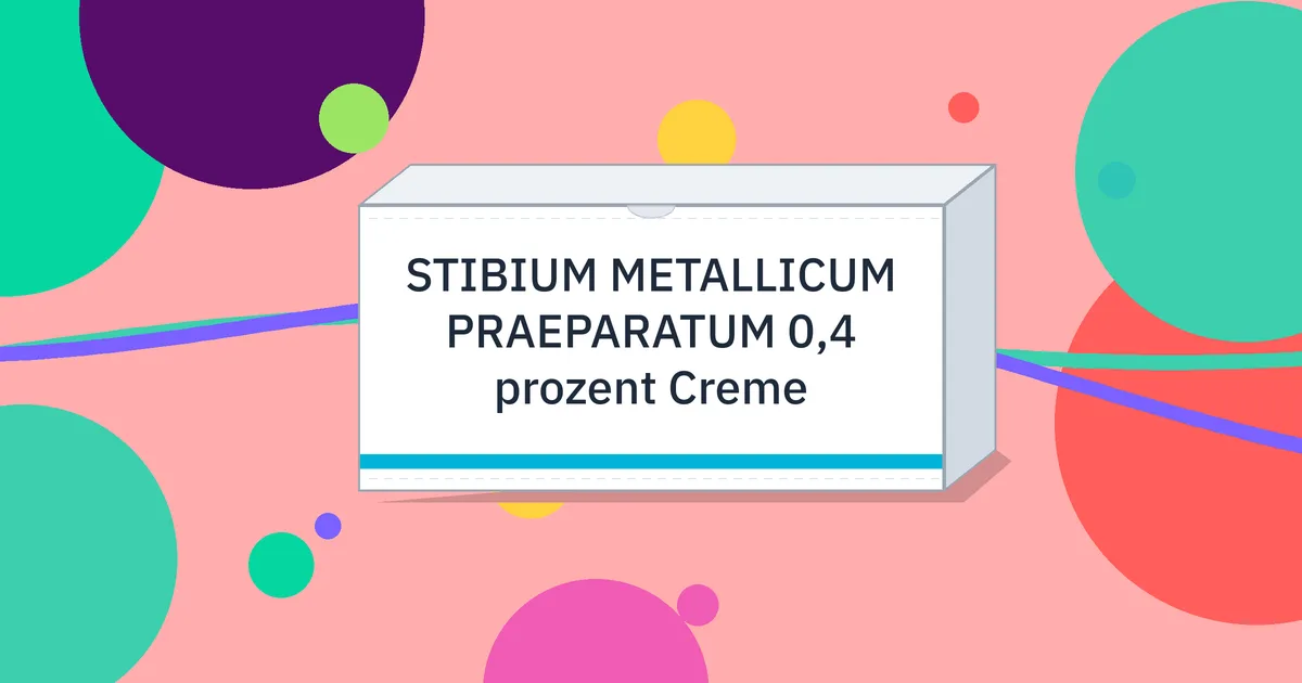 Symbolbild: Packung mit der Aufschrift STIBIUM METALLICUM PRAEPARATUM 0,4 prozent Creme (PZN 09065679) – Verfügbarkeit und Bezug in Apotheken in Frankfurt am Main