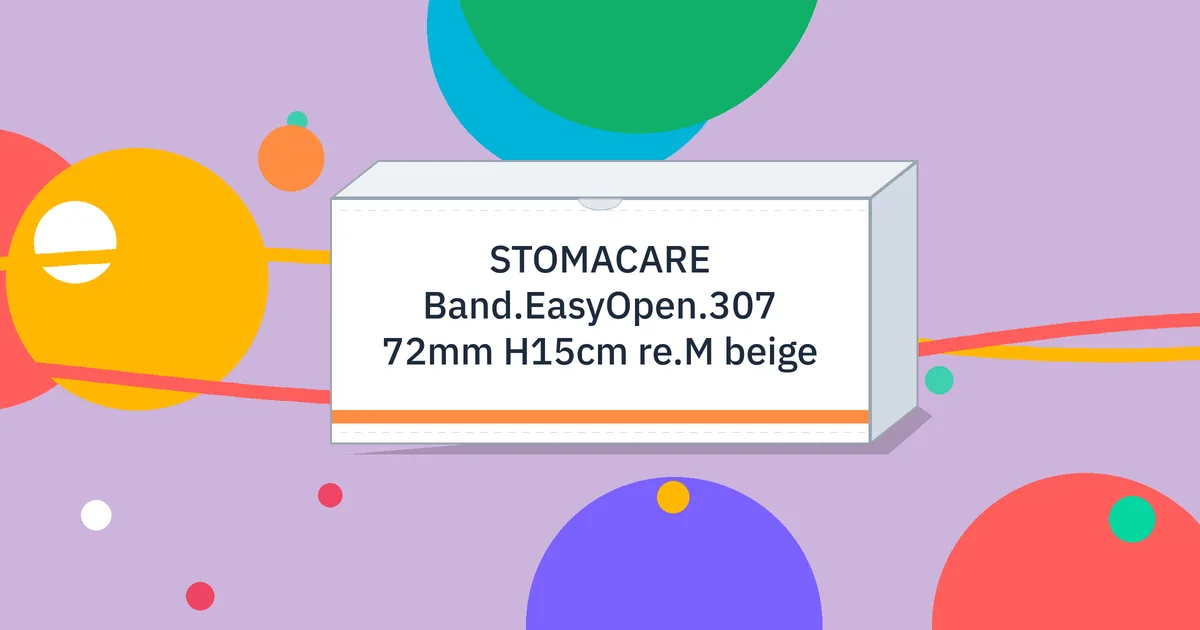 Symbolbild: Packung mit der Aufschrift STOMACARE Band.EasyOpen.307 72mm H15cm re.M beige (PZN 07665702) – Verfügbarkeit und Bezug in Apotheken in Frankfurt am Main