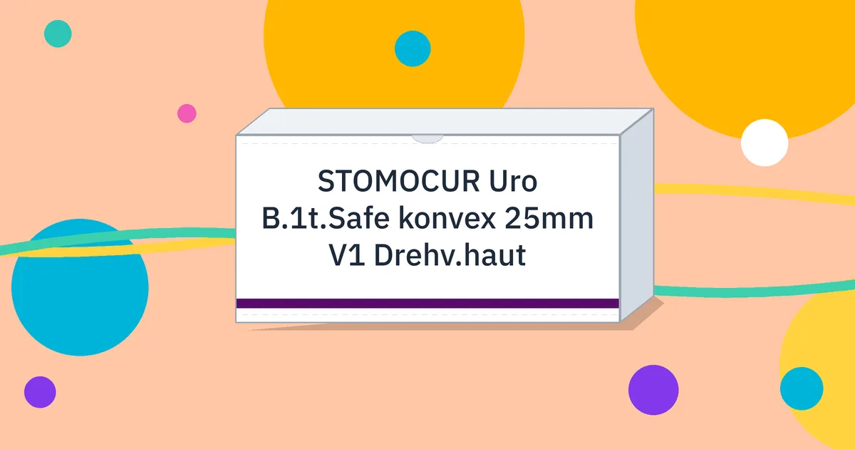 Symbolbild: Packung mit der Aufschrift STOMOCUR Uro B.1t.Safe konvex 25mm V1 Drehv.haut (PZN 17757090) – Verfügbarkeit und Bezug in Apotheken in Frankfurt am Main