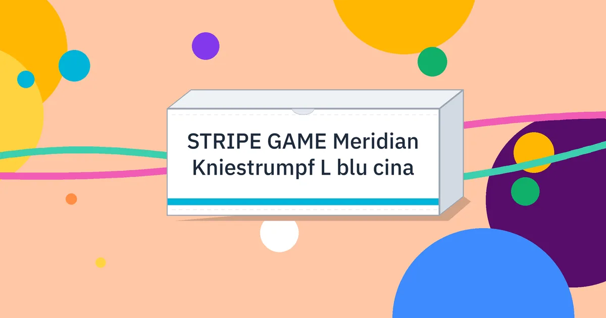 Symbolbild: Packung mit der Aufschrift STRIPE GAME Meridian Kniestrumpf L blu cina (PZN 20209765) – Verfügbarkeit und Bezug in Apotheken in Frankfurt am Main