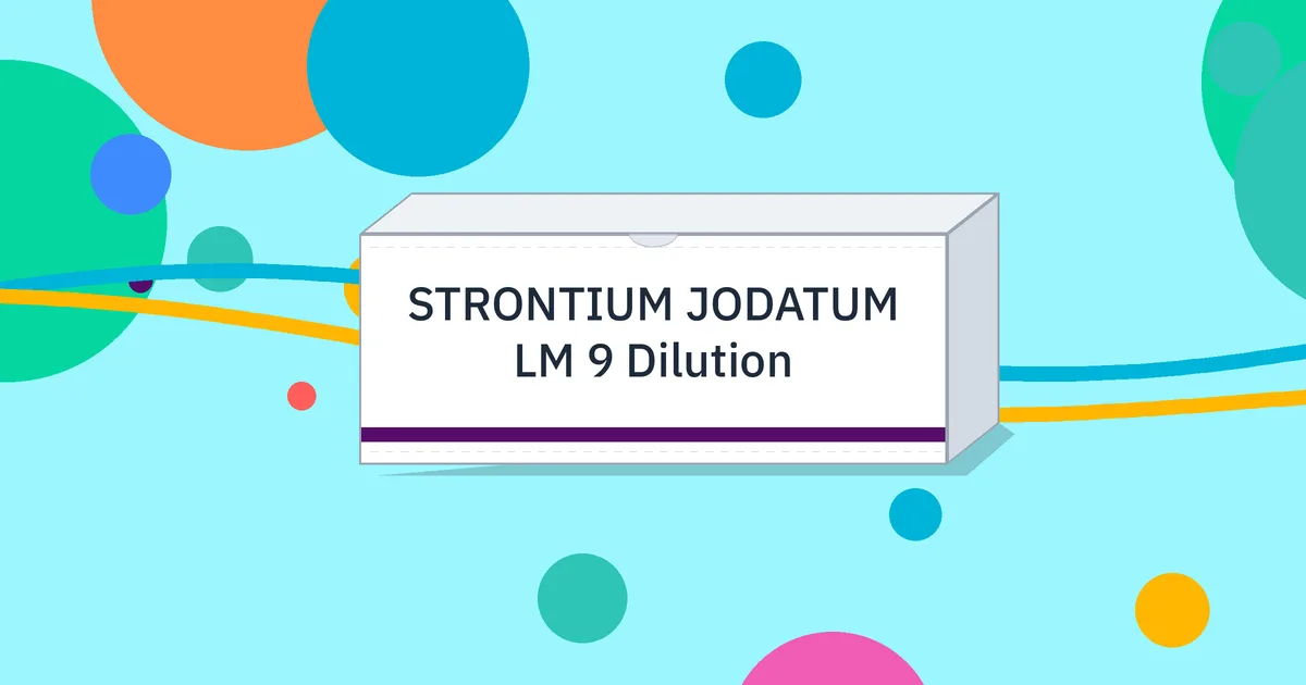 Symbolbild: Packung mit der Aufschrift STRONTIUM JODATUM LM 9 Dilution (PZN 13203934) – Verfügbarkeit und Bezug in Apotheken in Frankfurt am Main