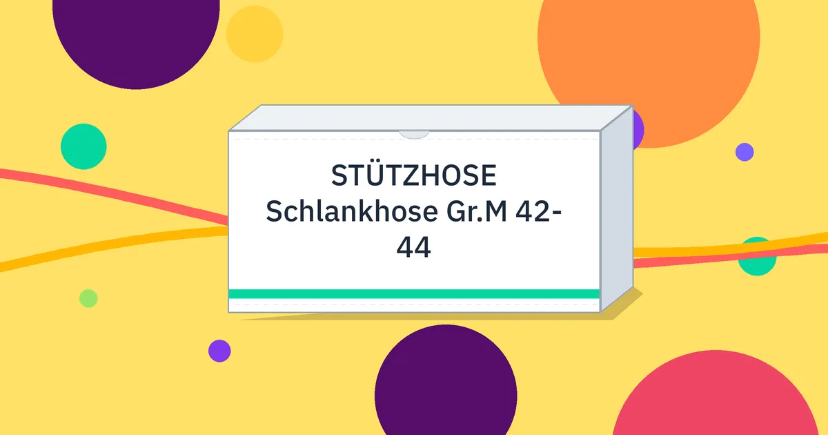 Symbolbild: Packung mit der Aufschrift STÜTZHOSE Schlankhose Gr.M 42-44 (PZN 03075754) – Verfügbarkeit und Bezug in Apotheken in Frankfurt am Main