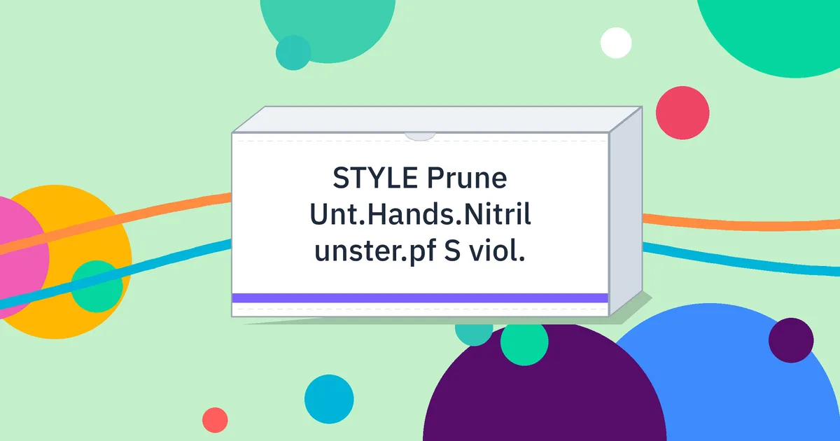 Symbolbild: Packung mit der Aufschrift STYLE Prune Unt.Hands.Nitril unster.pf S viol. (PZN 14819761) – Verfügbarkeit und Bezug in Apotheken in Frankfurt am Main
