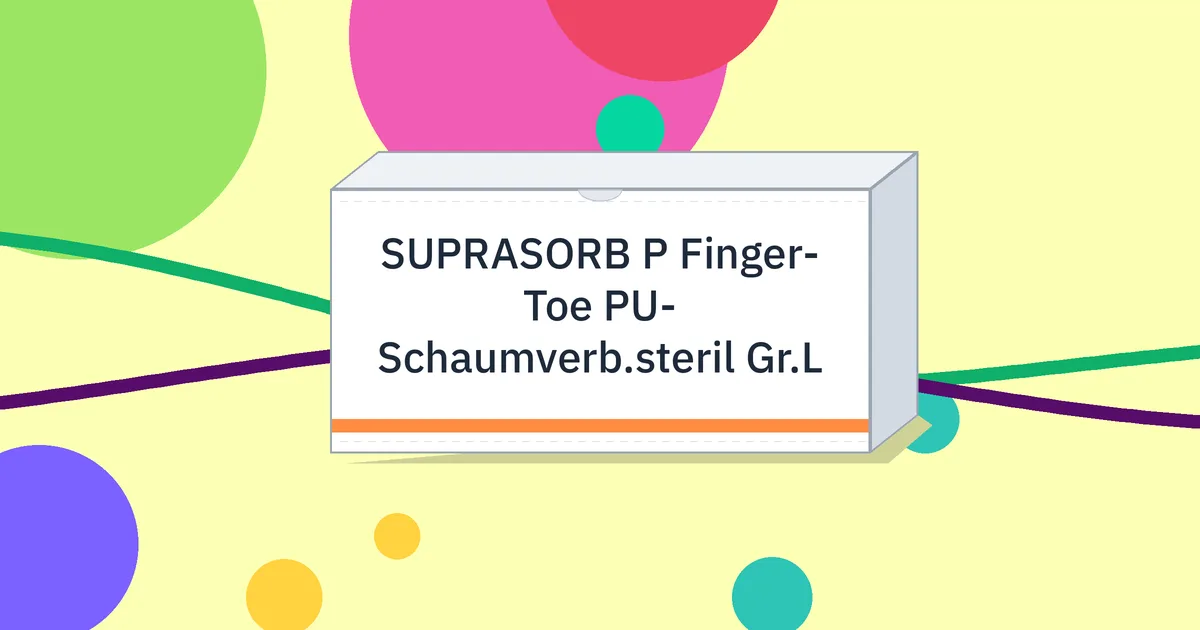 Symbolbild: Packung mit der Aufschrift SUPRASORB P Finger-Toe PU-Schaumverb.steril Gr.L (PZN 19883114) – Verfügbarkeit und Bezug in Apotheken in Frankfurt am Main
