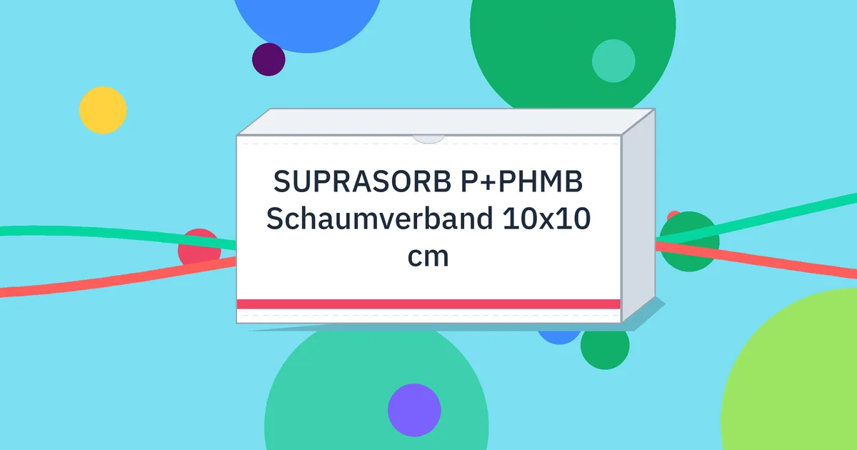 Symbolbild: Packung mit der Aufschrift SUPRASORB P+PHMB Schaumverband 10x10 cm (PZN 13345491) – Verfügbarkeit und Bezug in Apotheken in Frankfurt am Main