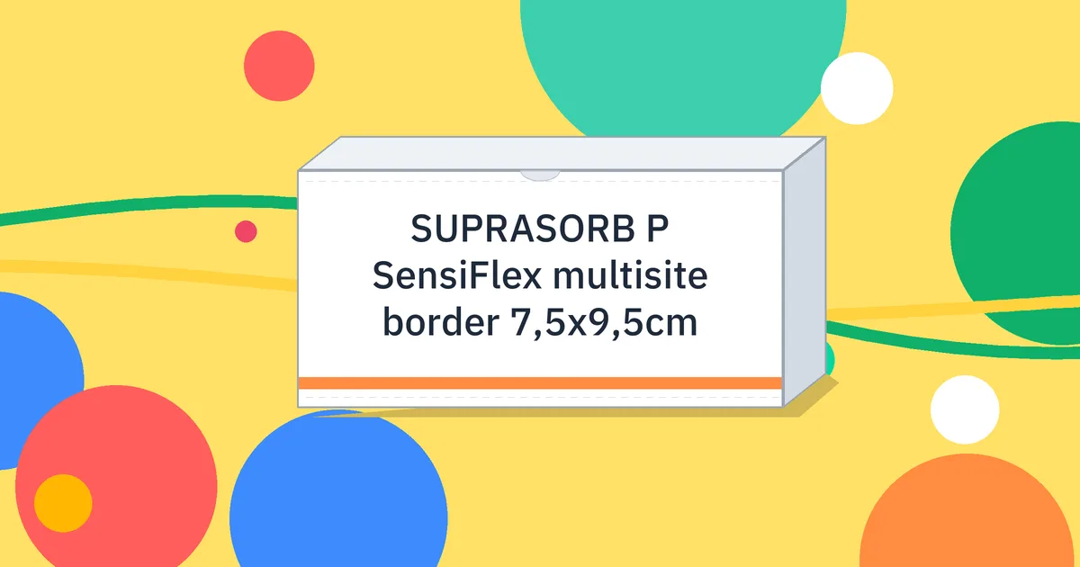 Symbolbild: Packung mit der Aufschrift SUPRASORB P SensiFlex multisite border 7,5x9,5cm (PZN 20693620) – Verfügbarkeit und Bezug in Apotheken in Frankfurt am Main