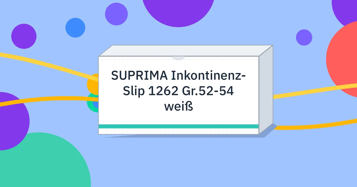 Symbolbild: Packung mit der Aufschrift SUPRIMA Inkontinenz-Slip 1262 Gr.52-54 weiß (PZN 02849716) – Verfügbarkeit und Bezug in Apotheken in Frankfurt am Main