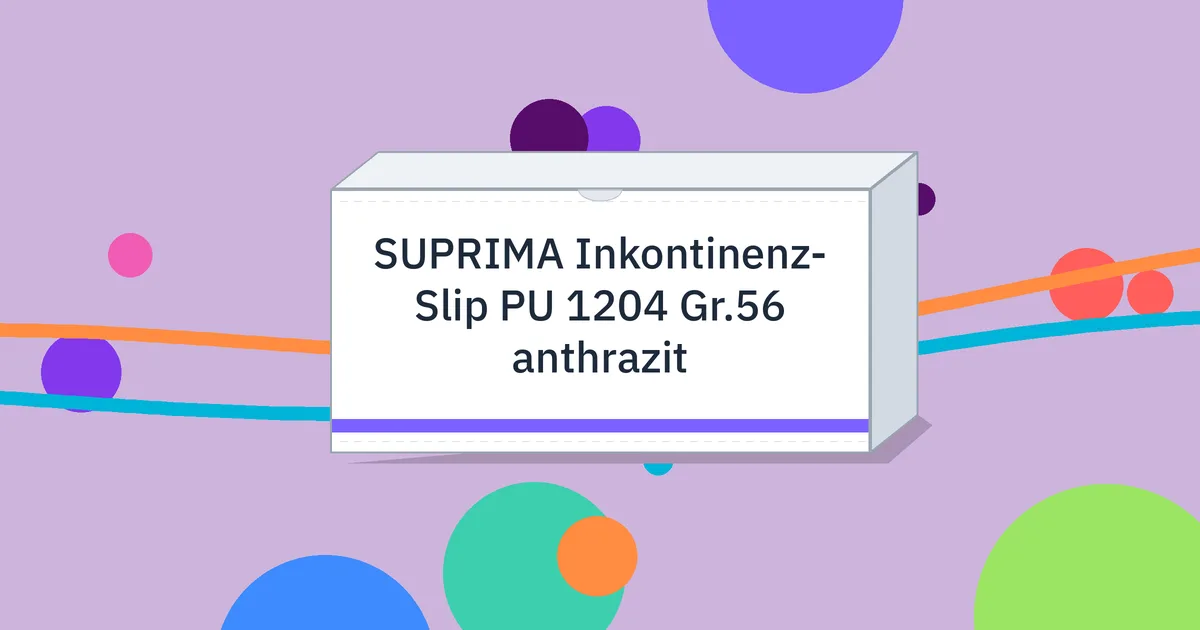 Symbolbild: Packung mit der Aufschrift SUPRIMA Inkontinenz-Slip PU 1204 Gr.56 anthrazit (PZN 10637483) – Verfügbarkeit und Bezug in Apotheken in Frankfurt am Main
