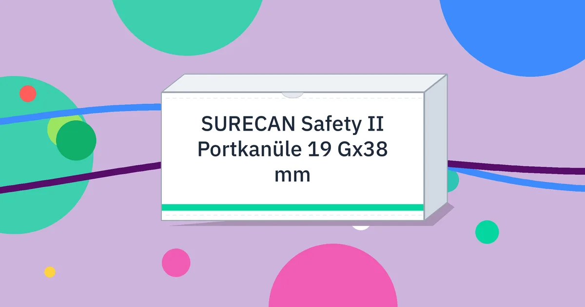 Symbolbild: Packung mit der Aufschrift SURECAN Safety II Portkanüle 19 Gx38 mm (PZN 20691265) – Verfügbarkeit und Bezug in Apotheken in Frankfurt am Main