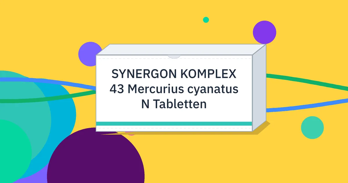 Symbolbild: Packung mit der Aufschrift SYNERGON KOMPLEX 43 Mercurius cyanatus N Tabletten (PZN 04905614) – Verfügbarkeit und Bezug in Apotheken in Frankfurt am Main