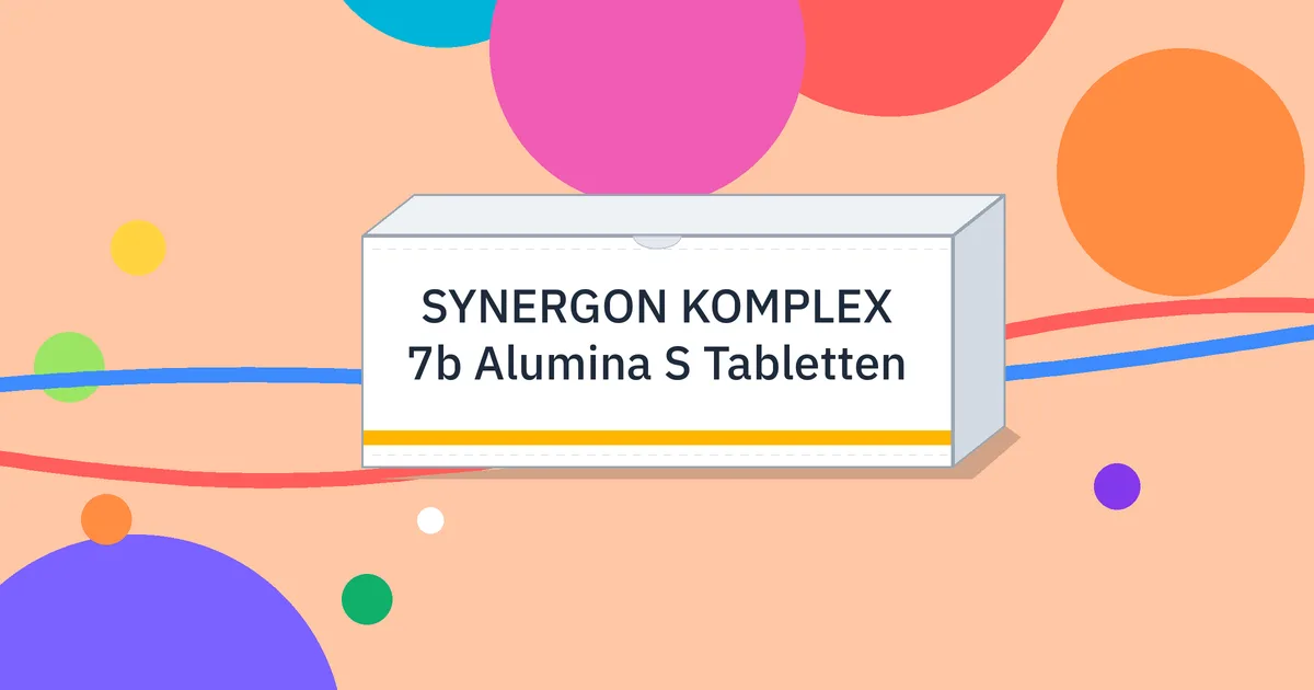 Symbolbild: Packung mit der Aufschrift SYNERGON KOMPLEX 7b Alumina S Tabletten (PZN 20357709) – Verfügbarkeit und Bezug in Apotheken in Frankfurt am Main