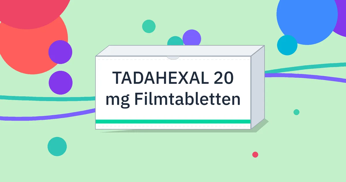 Symbolbild: Packung mit der Aufschrift TADAHEXAL 20 mg Filmtabletten (PZN 13245476) – Verfügbarkeit und Bezug in Apotheken in Frankfurt am Main